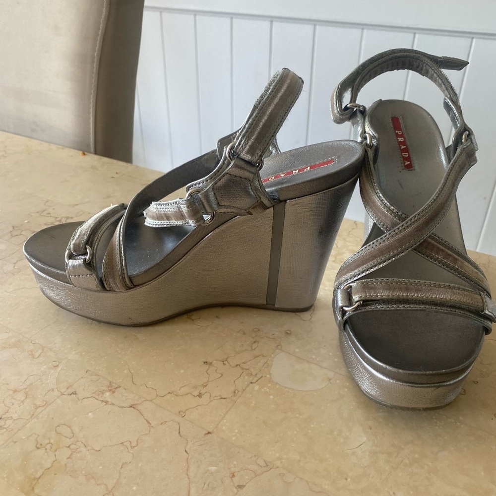 Metallic Silver Prada Wedges - Gem